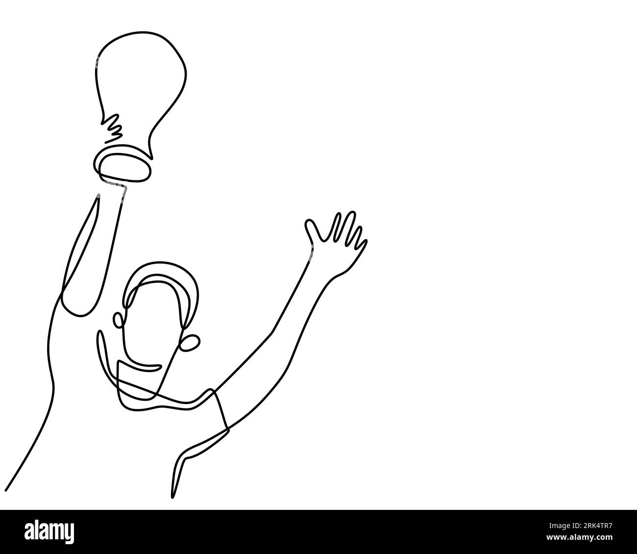 Hand drawing single one line of man hold trophy isolated on white ...
