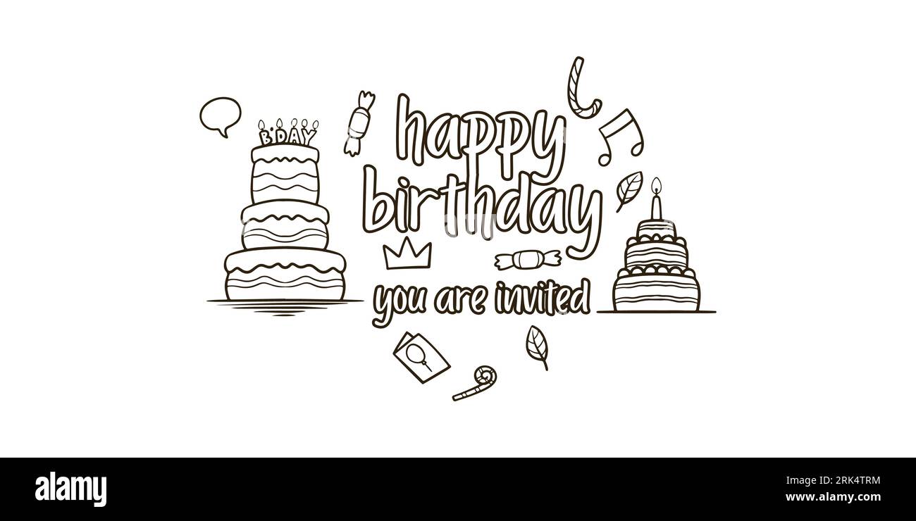 Hand drawn birthday card celebration doodle set drawing isolated on ...