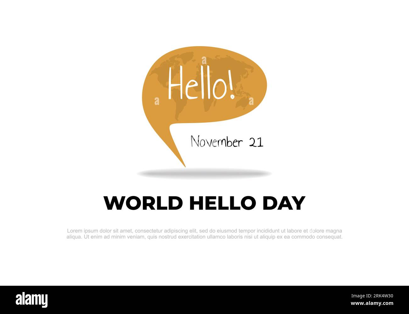 World hello day background with big note isolated on white background ...