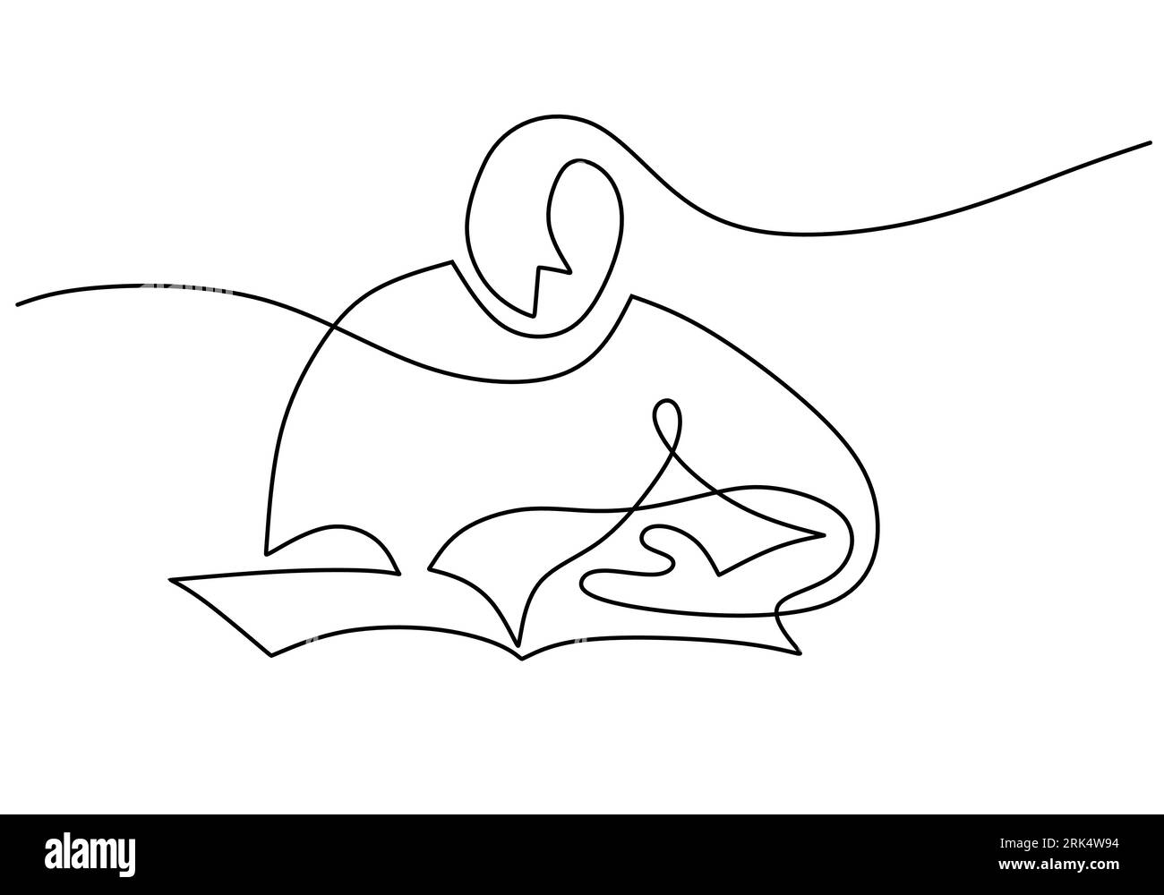 Hand drawing one line of man read book isolated on white background ...