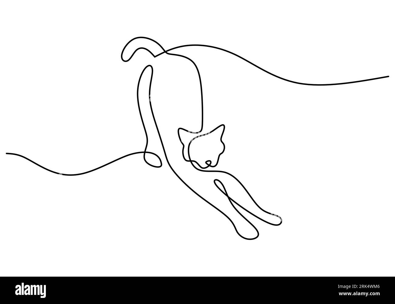 Hand drawing one line of cute cat isolated on white background Stock ...