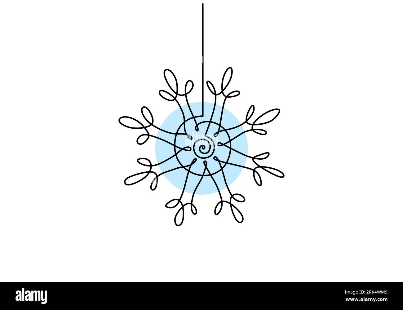 Hand drawing one single continuous line of snowflake isolated on white ...