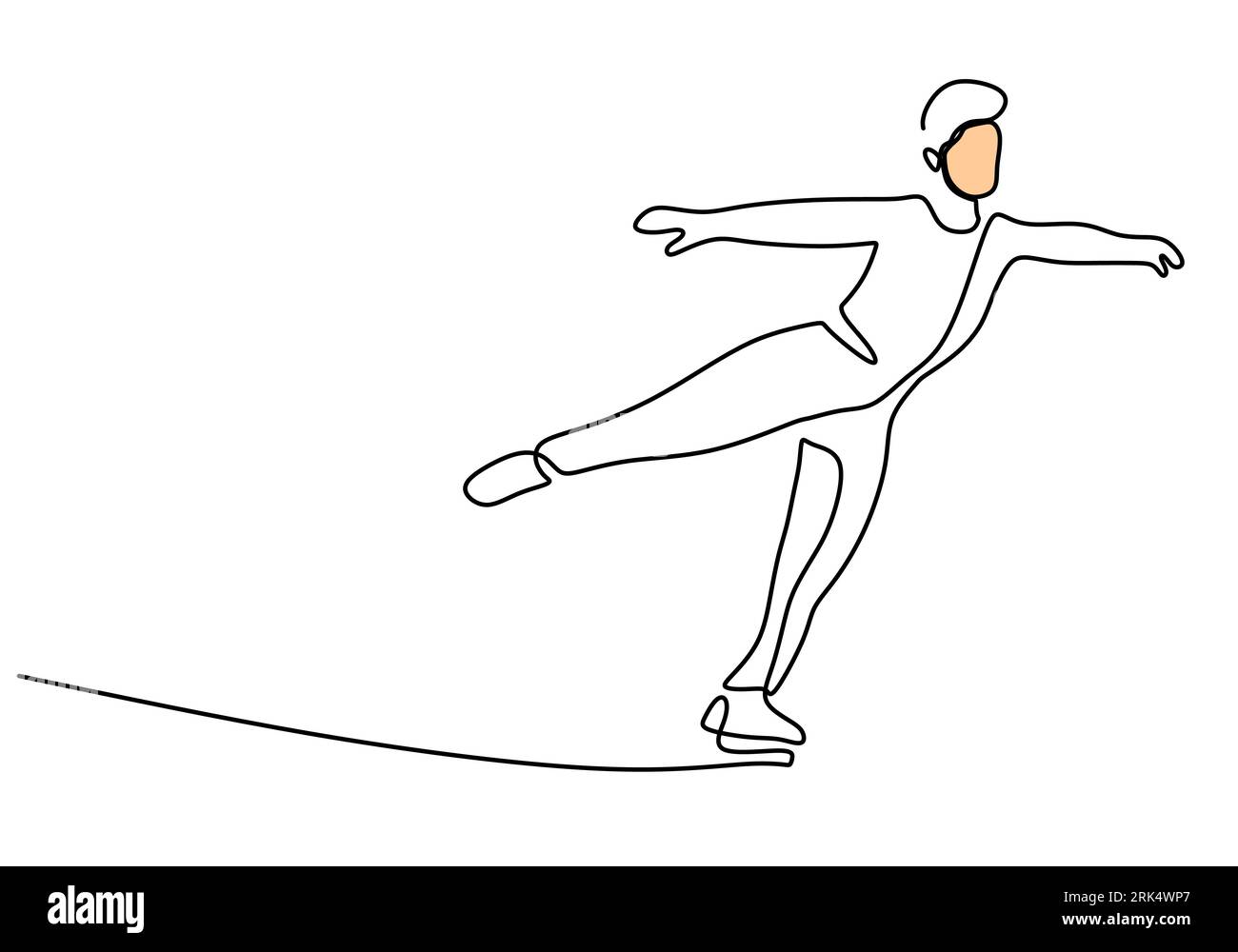 Hand drawing one single continuous line of man ice skating isolated on ...