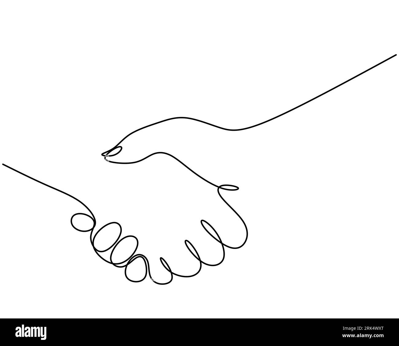 Hand drawing single one line of hand shaking isolated on white ...
