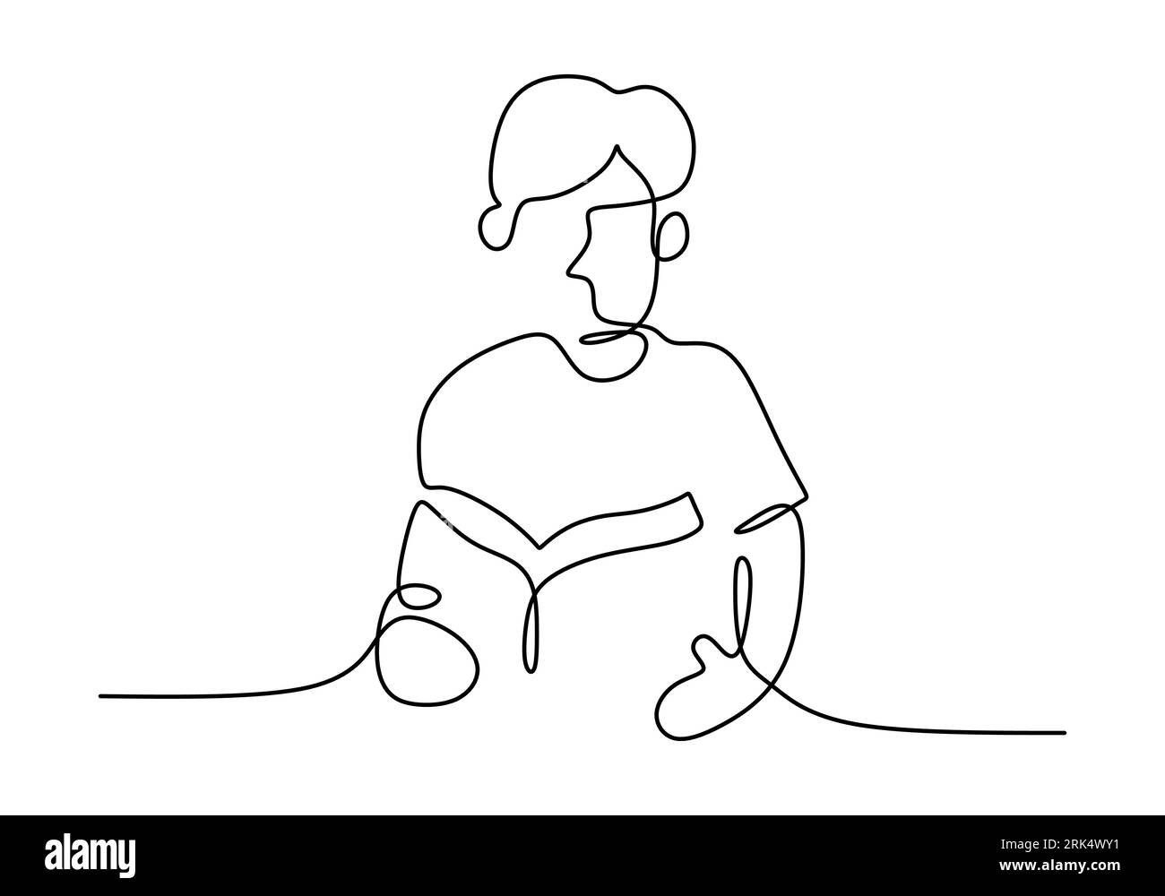 Hand drawing one line of man read book isolated on white background ...