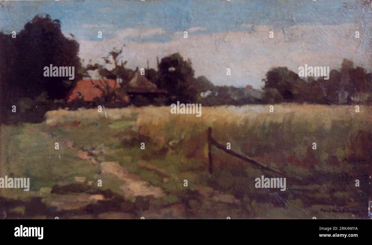 Korenveld met boerderij in de verte 1893 by Paul Bodifée Stock Photo ...
