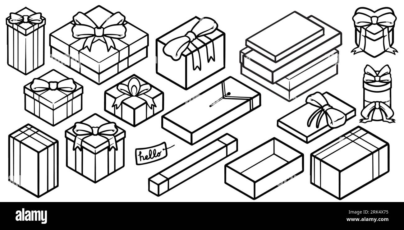 Hand drawing of gift box doodle set isolated on white background Stock ...