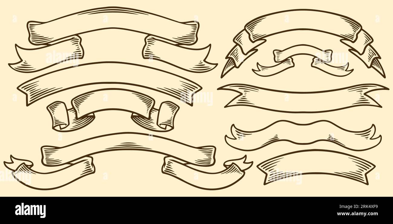 Hand drawing vintage ribbons sketch drawn elements Stock Vector Image ...