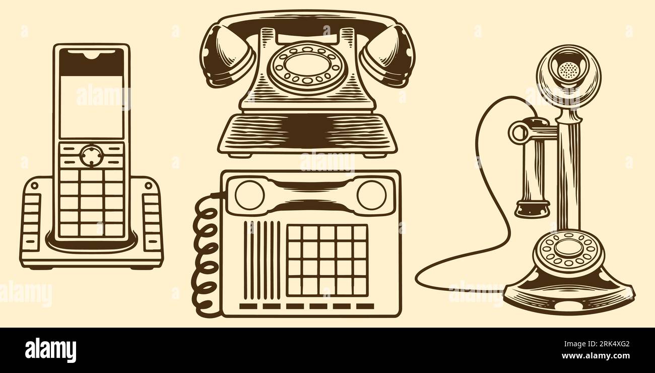 Hand drawing vintage telephones drawn elements Stock Vector Image & Art ...