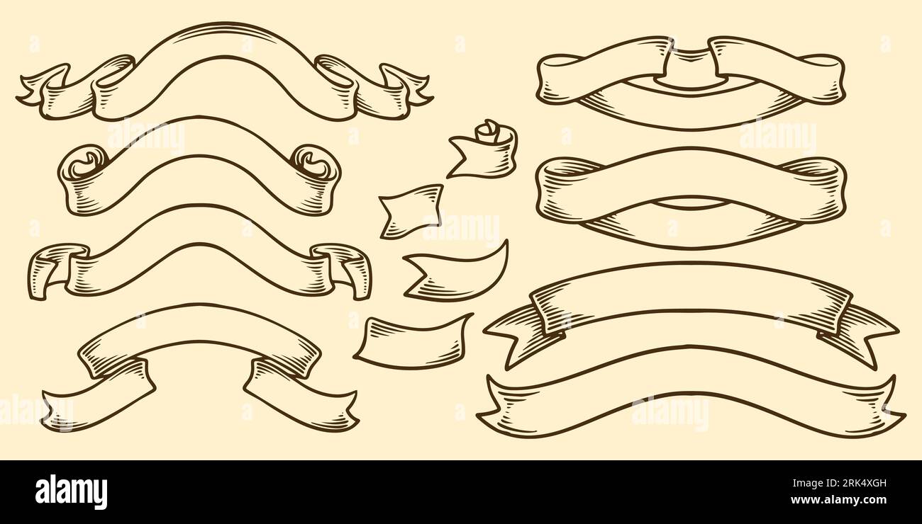 Hand drawing vintage ribbons sketch drawn elements Stock Vector Image ...