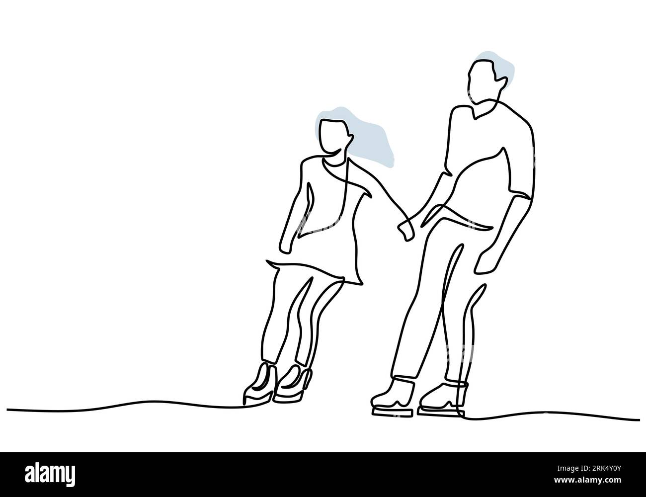 Hand drawing one line of couple ice skating isolated on white ...