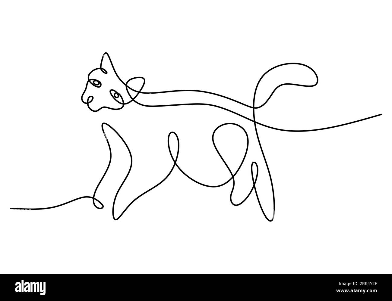 Hand drawing one line of cute cat isolated on white background Stock ...