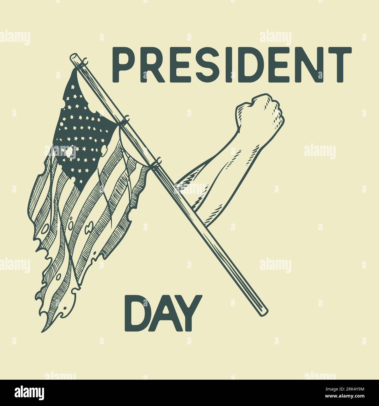 Hand drawing president day element with hand and american flag isolated ...