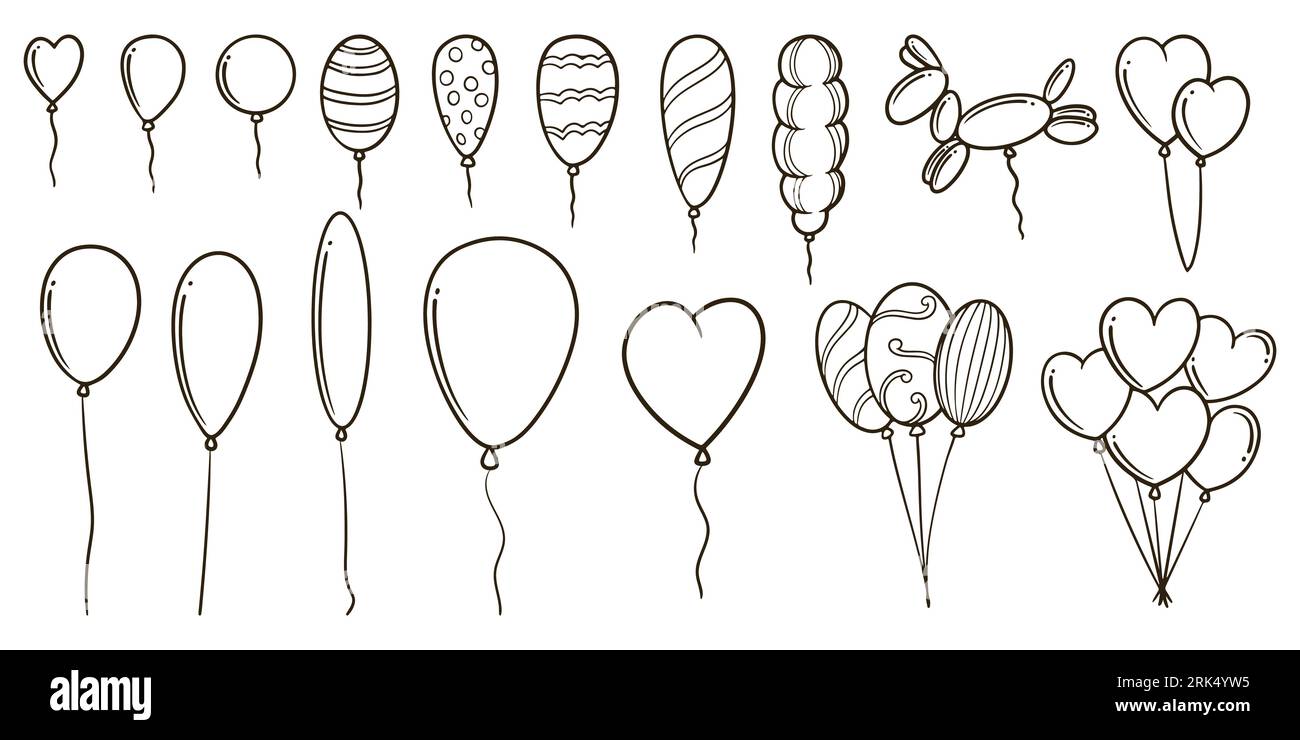 Hand drawn birthday balloons doodle set drawing isolated on white ...