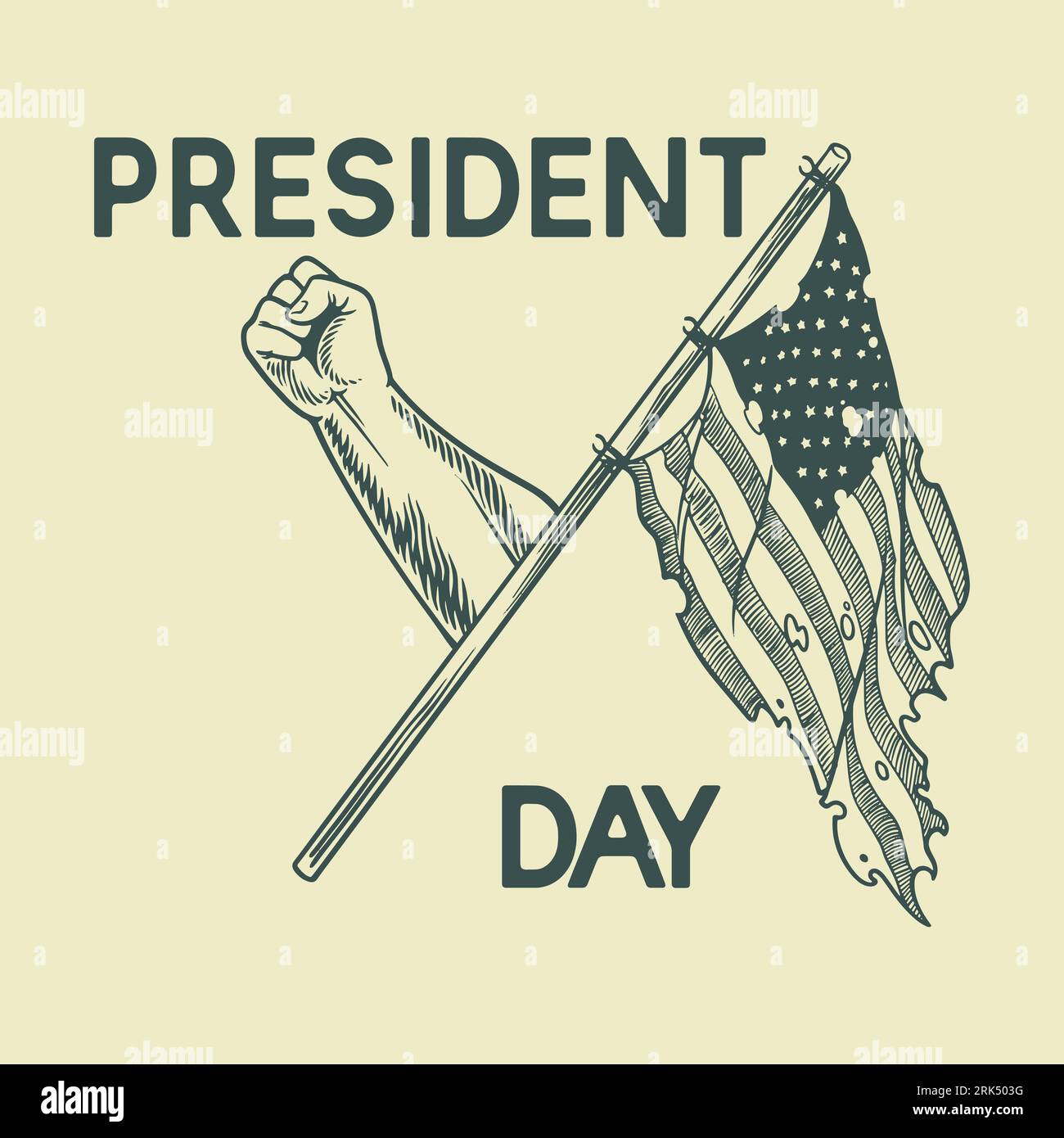 Hand drawing president day element with hand and american flag isolated ...