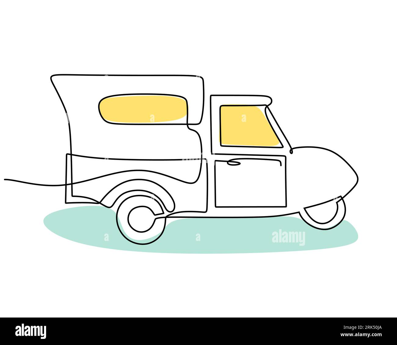 Hand drawing single one line of Classic bajaj transportation isolated ...