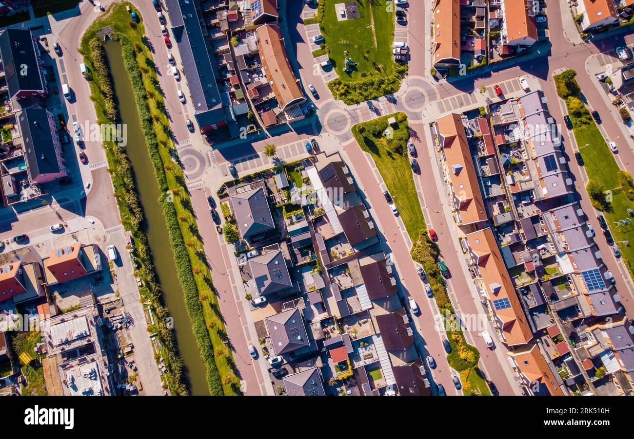 Dutch Suburban area with modern family houses, newly build modern ...