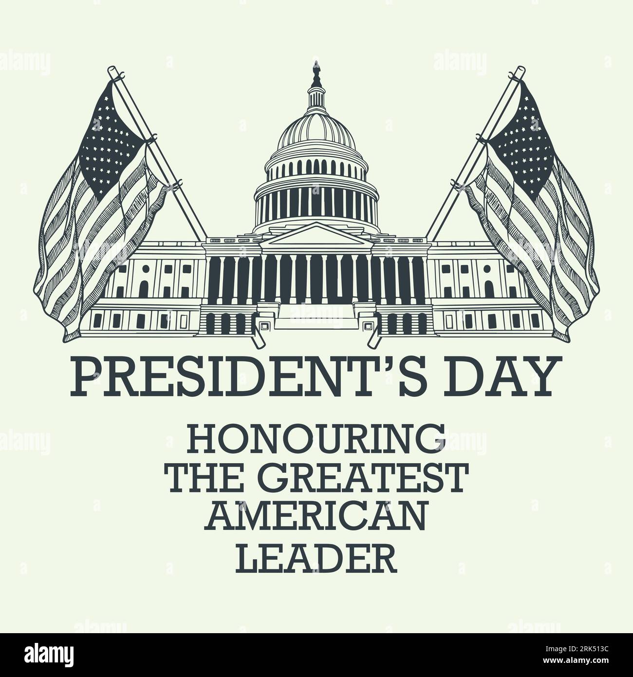 President day hand drawn vintage elements with big building and ...
