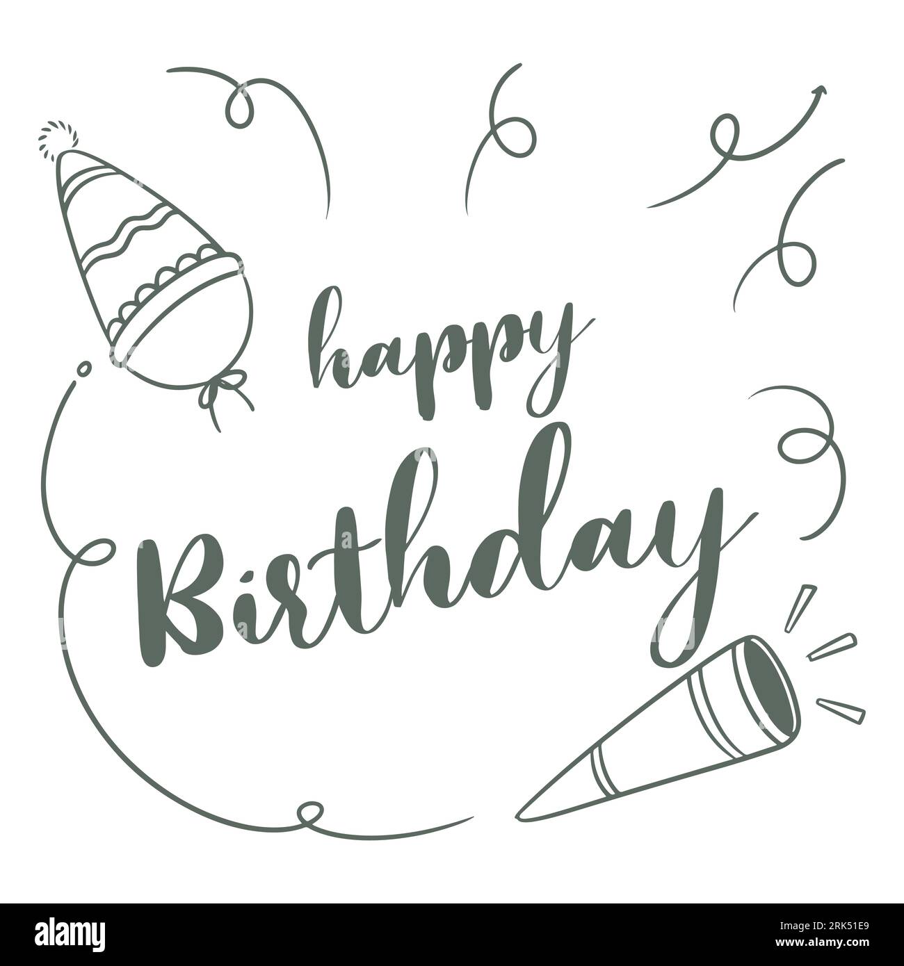 Hand drawing happy Birthday lettering words isolated on white ...