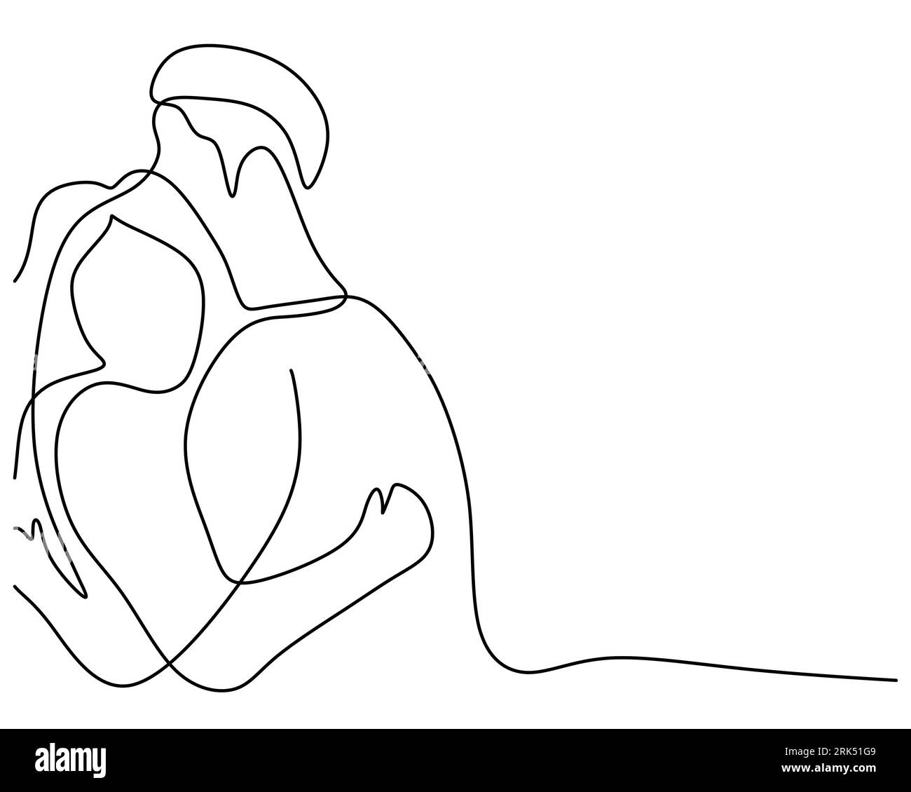 Hand drawing single one line of couple hugging isolated on white ...