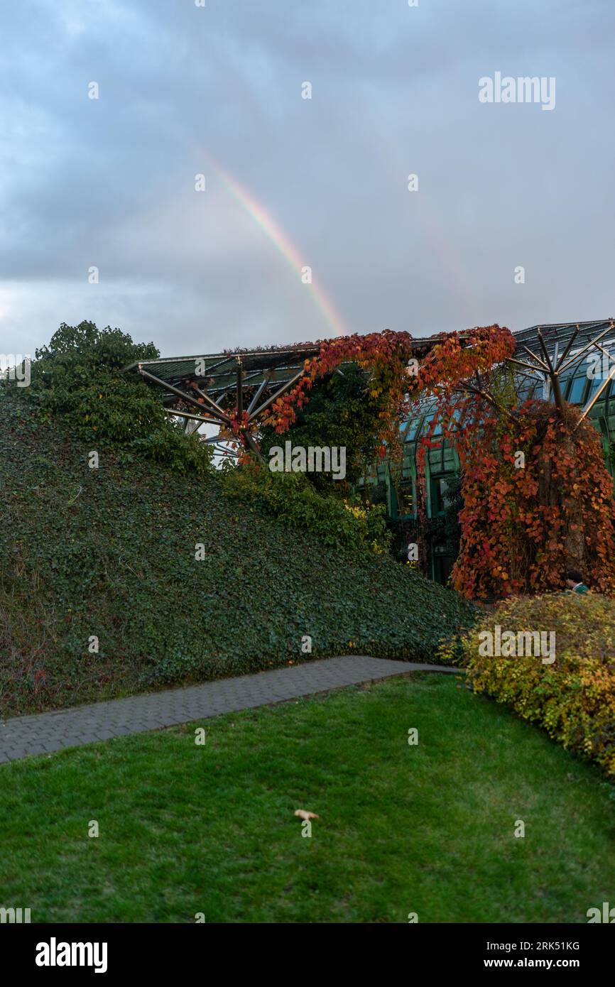 beautiful modern library gardens at Warsaw, autumn sunset Stock Photo ...