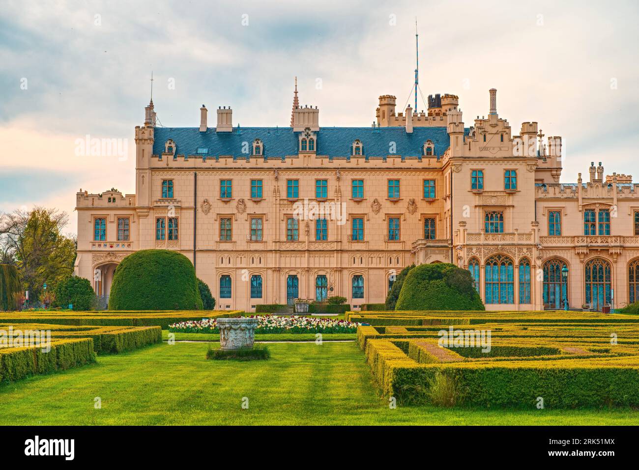 An idyllic image of the majestic Lednice castle in South Moravia, Czech ...