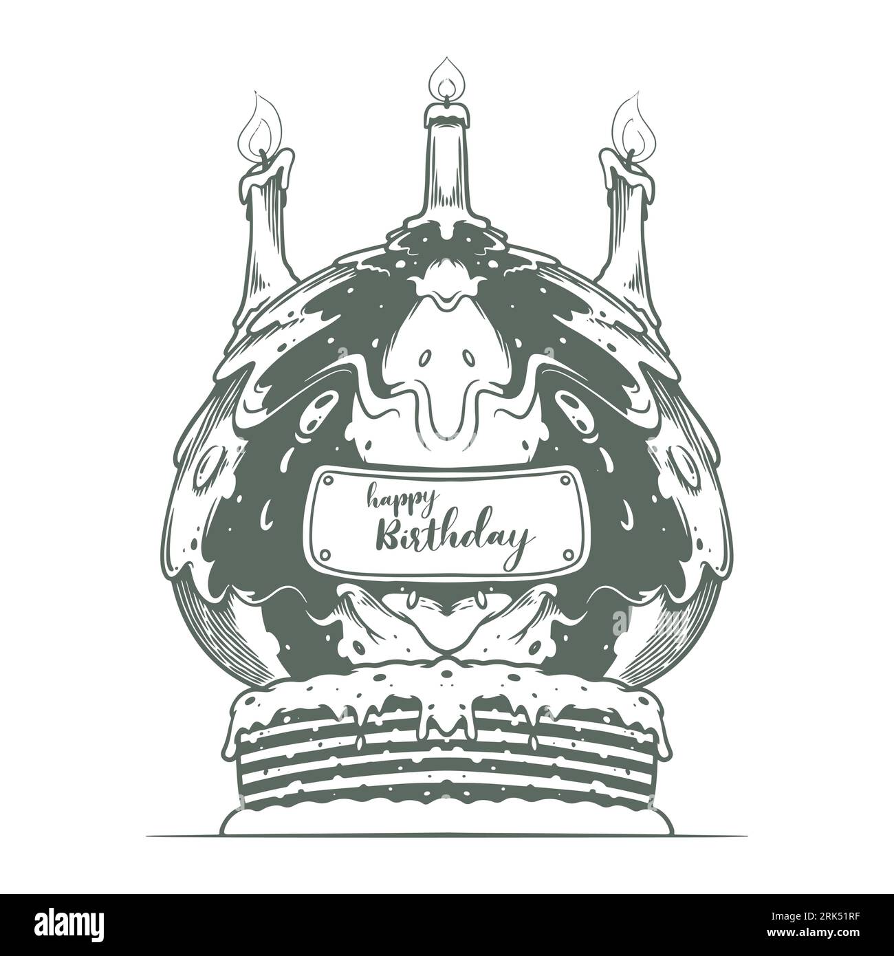 Hand drawing happy Birthday big cake isolated on white background Stock ...