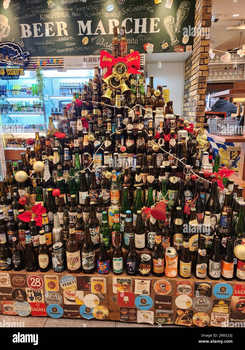 The pyramid of international beer bottles from around the world in the ...