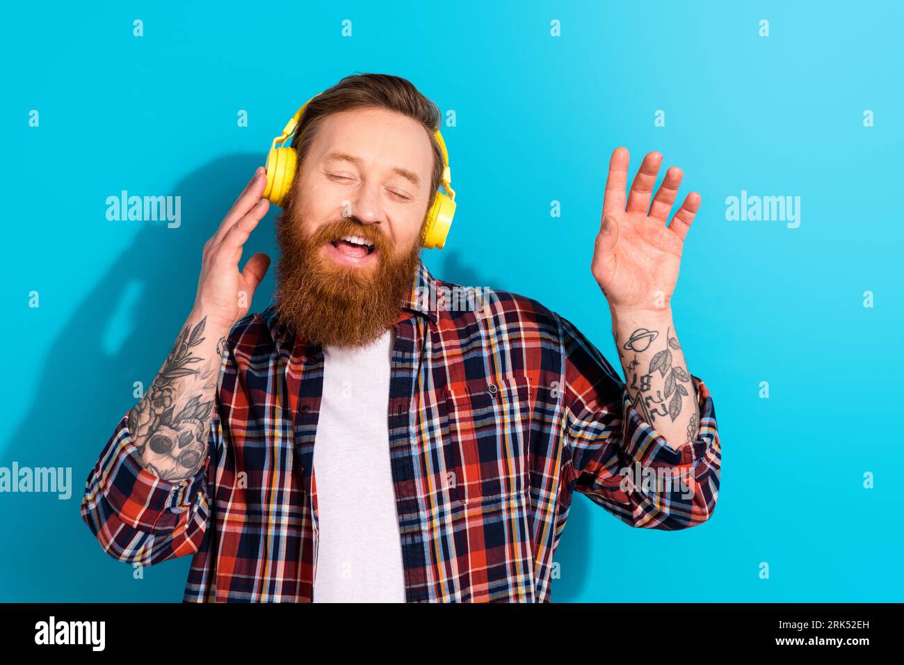 Photo of mature man relaxing listen new album drake singer wireless ...