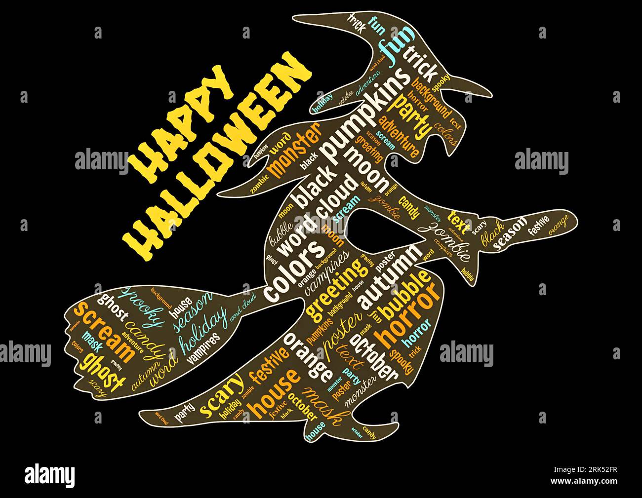 A digital illustration of a word cloud design of a witch for Halloween ...