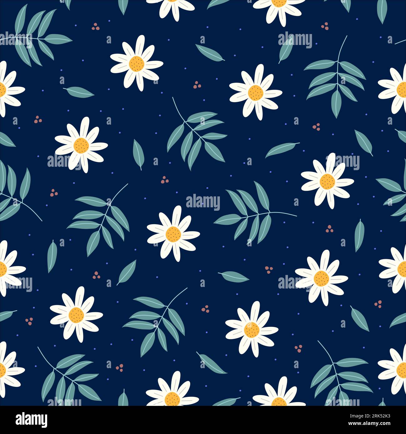 Daisy flower seamless pattern isolated on blue background Stock Vector ...