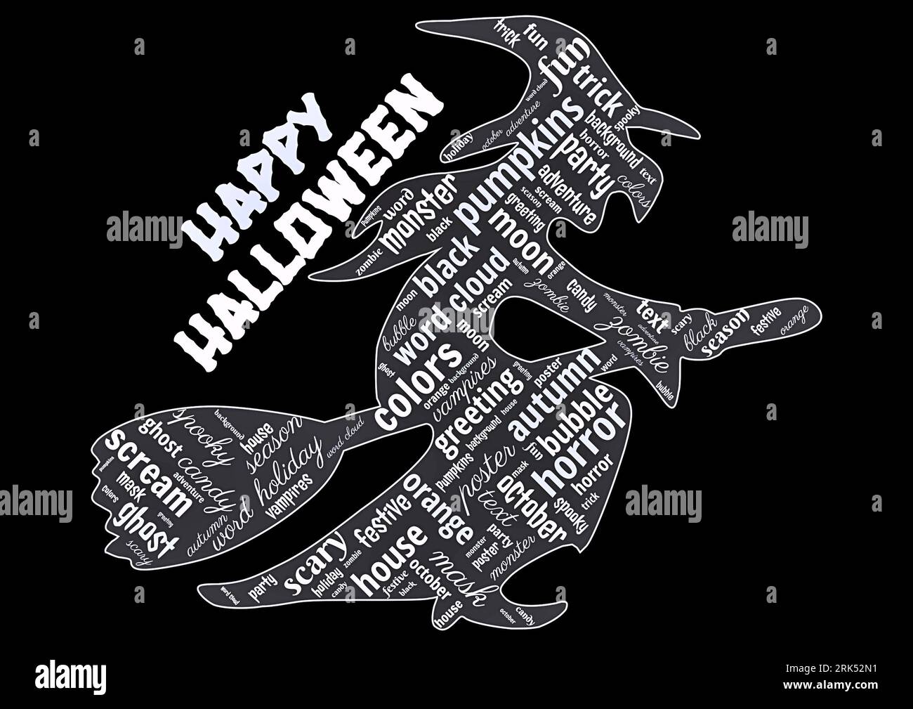 A digital illustration of a word cloud design of a witch for Halloween ...
