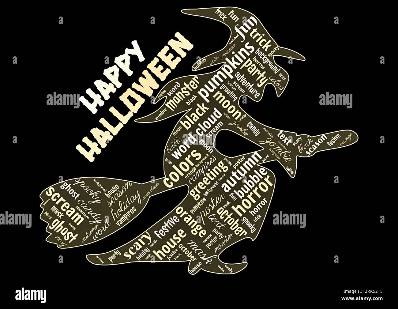 A digital illustration of a word cloud design of a witch for Halloween ...