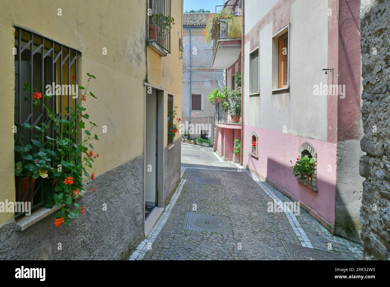 A characteristic quaint street of the medieval village of Abruzzo in ...
