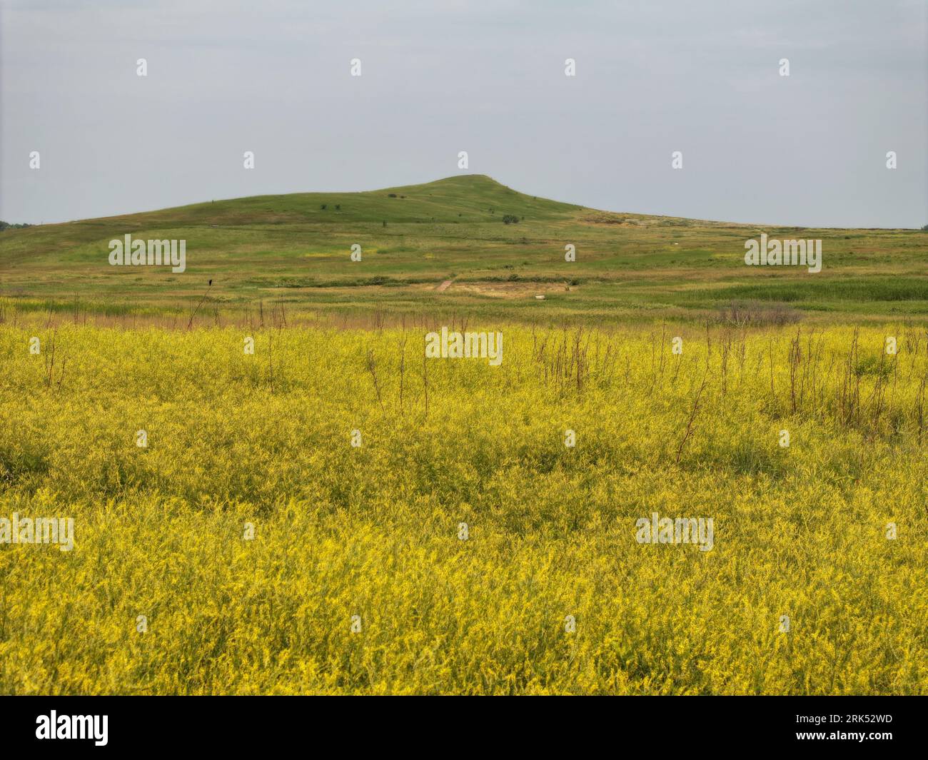 A landscape of the midwest prairie under a cloudy sky on a gloomy day ...