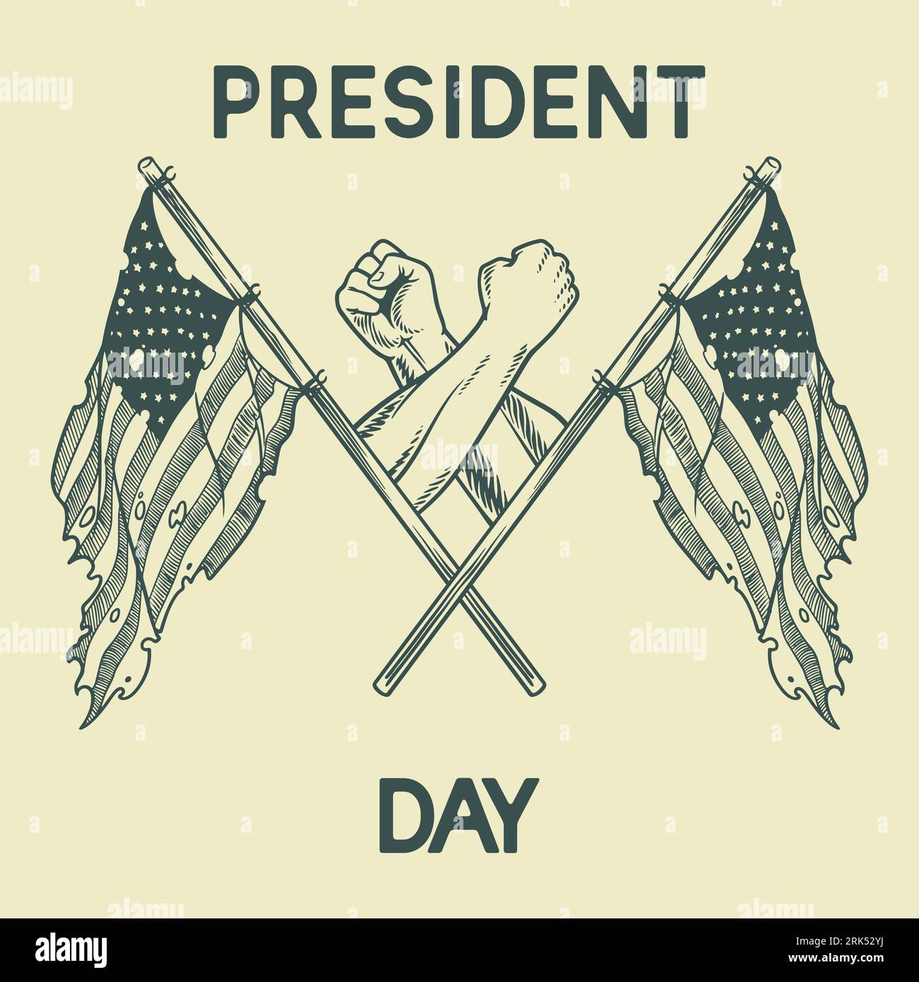 Hand drawing president day element two hands and american flag isolated ...