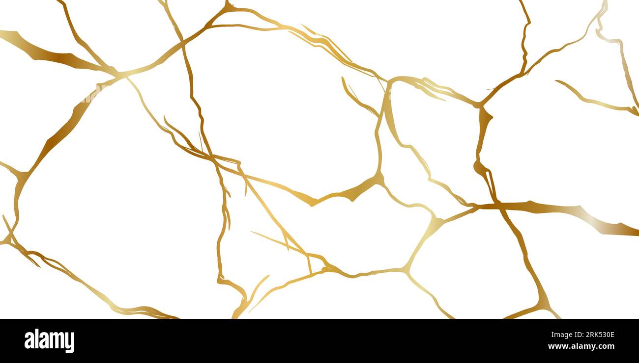 Gold kintsugi repair cracks background texture vector illustration isolated on white background ...