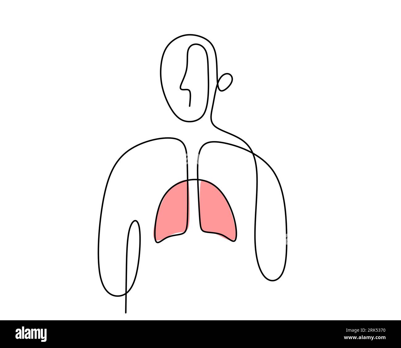 Hand drawing single one line of man lung isolated on white background ...