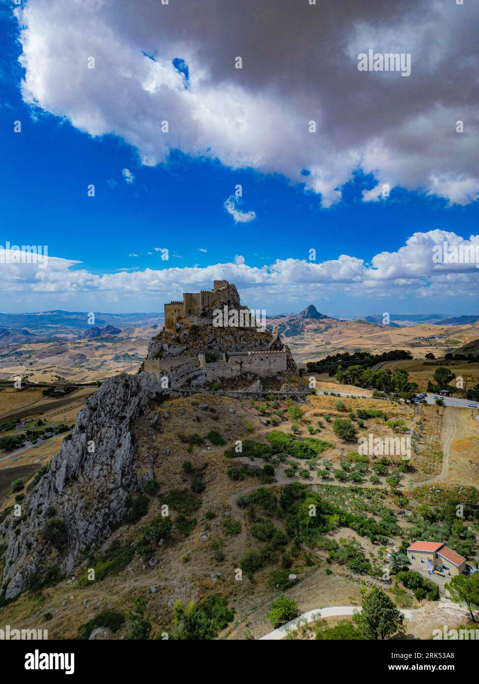 The magnificent Mussomeli Castle on a hill, overlooking the beautiful ...