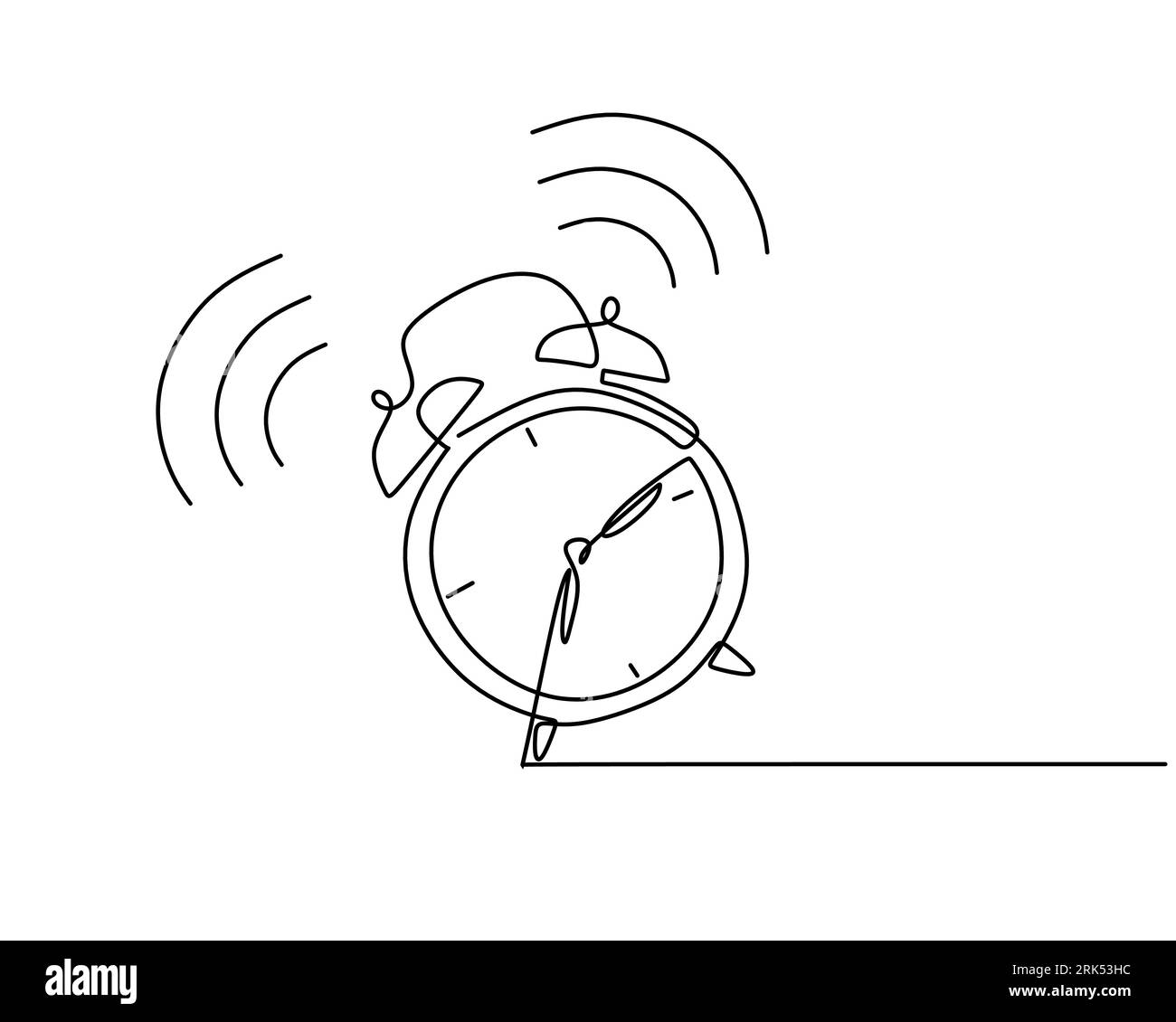 Hand Drawing Single One Line Of Alarm Clock Isolated On White