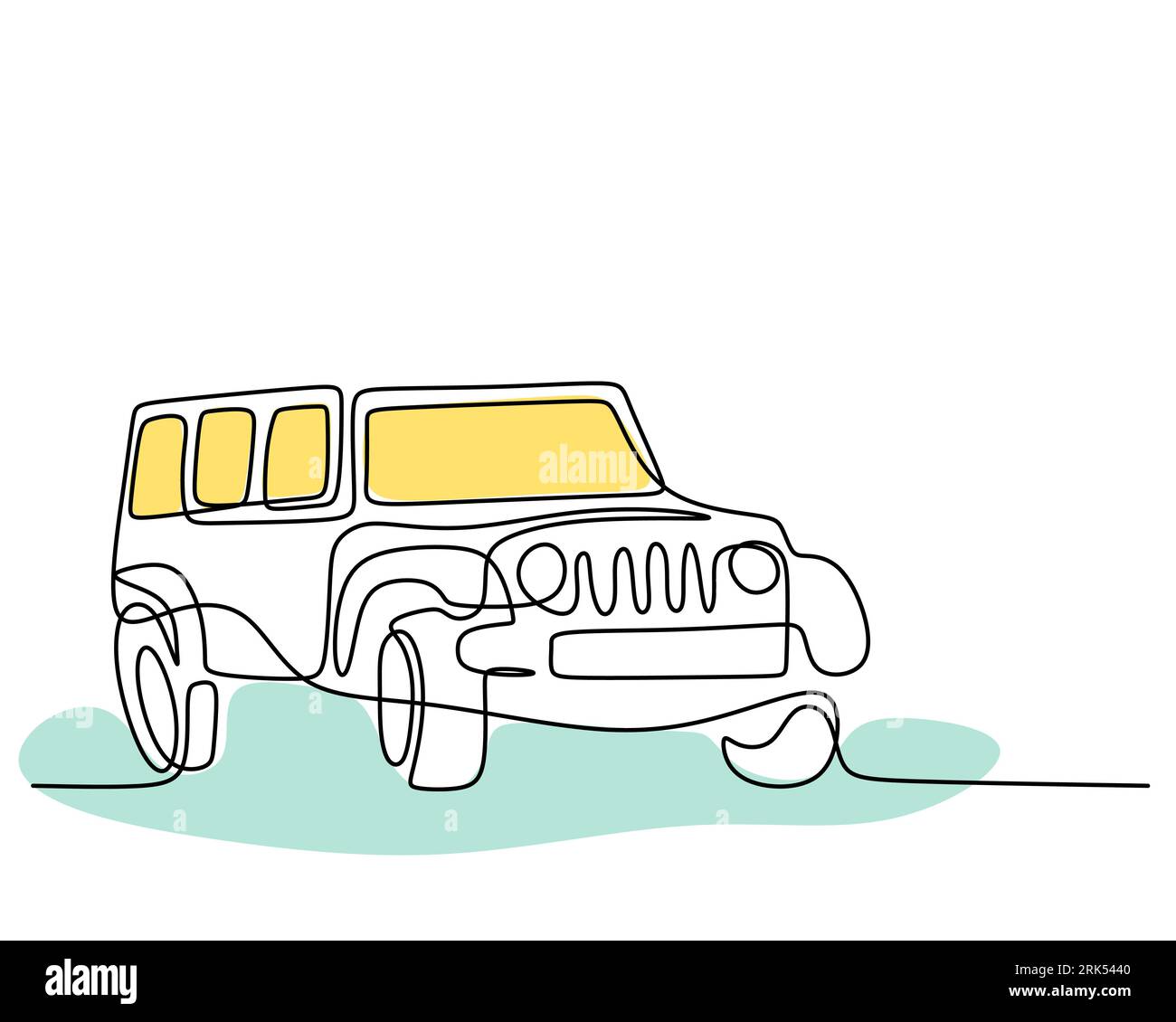 Hand drawing single one line of Classic jeep transportation isolated on ...