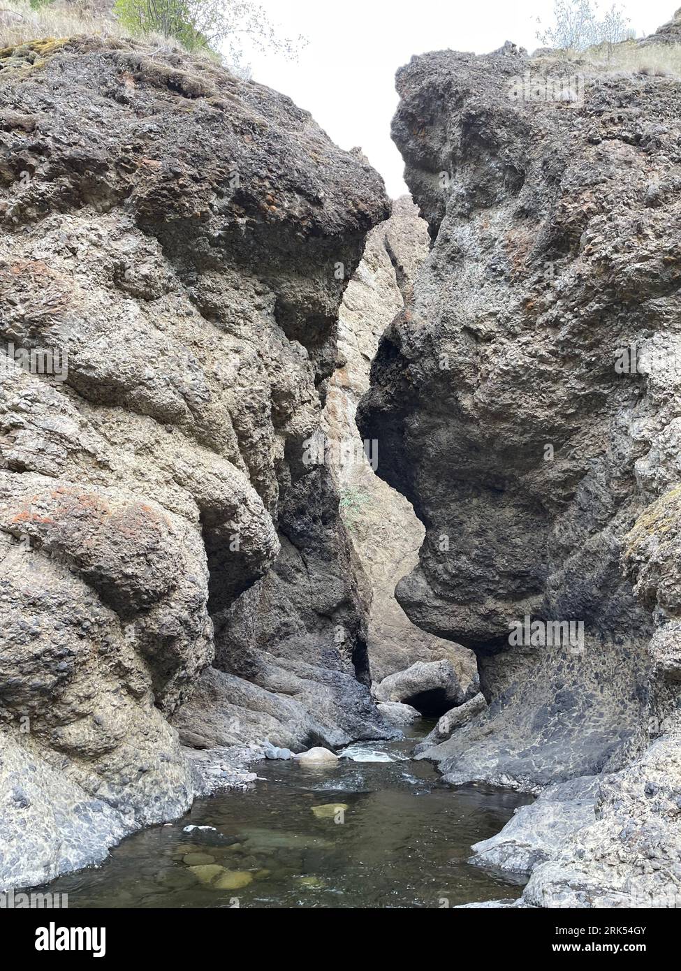 A picturesque view of a creek flowing between large rocks Stock Photo ...