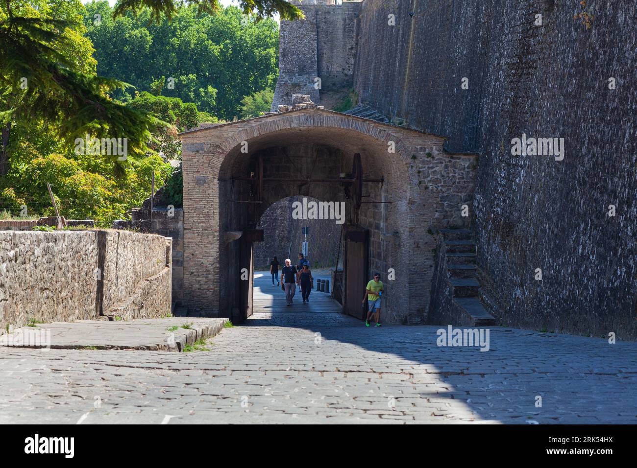 Pamplona, Spain - July, 31: Arriving through the medieval French Gate ...