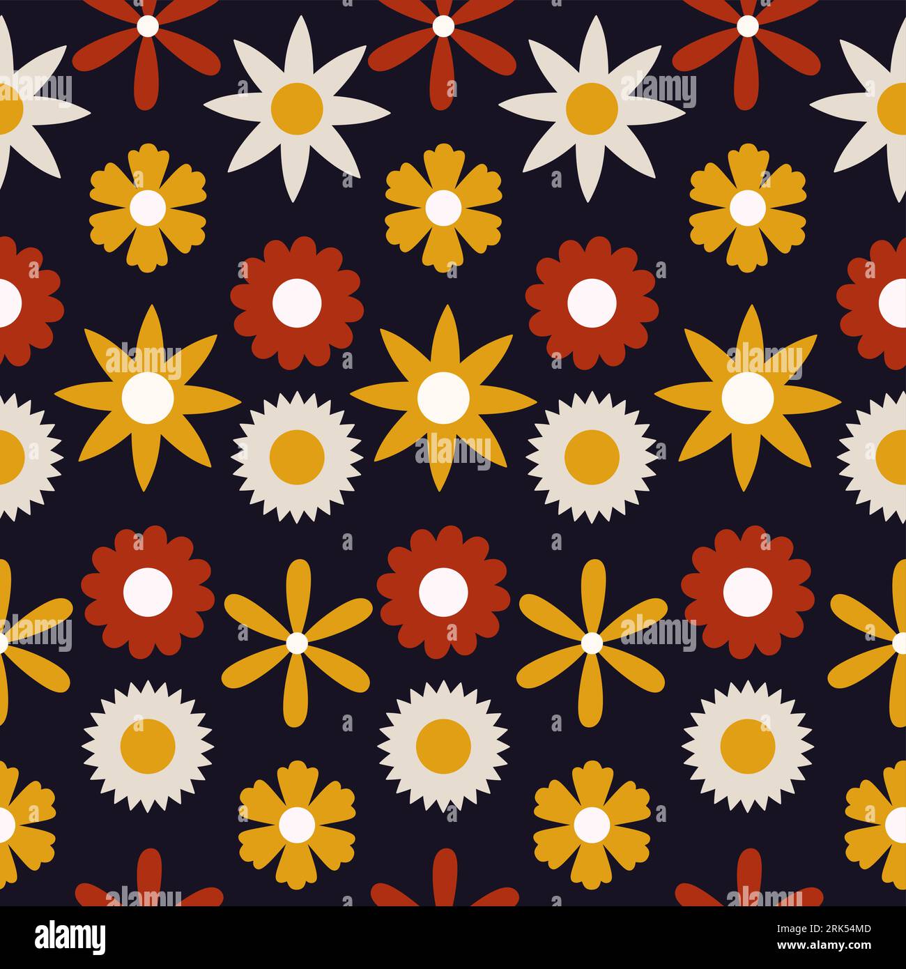 Cool Daisy flower seamless pattern isolated on blue background Stock ...