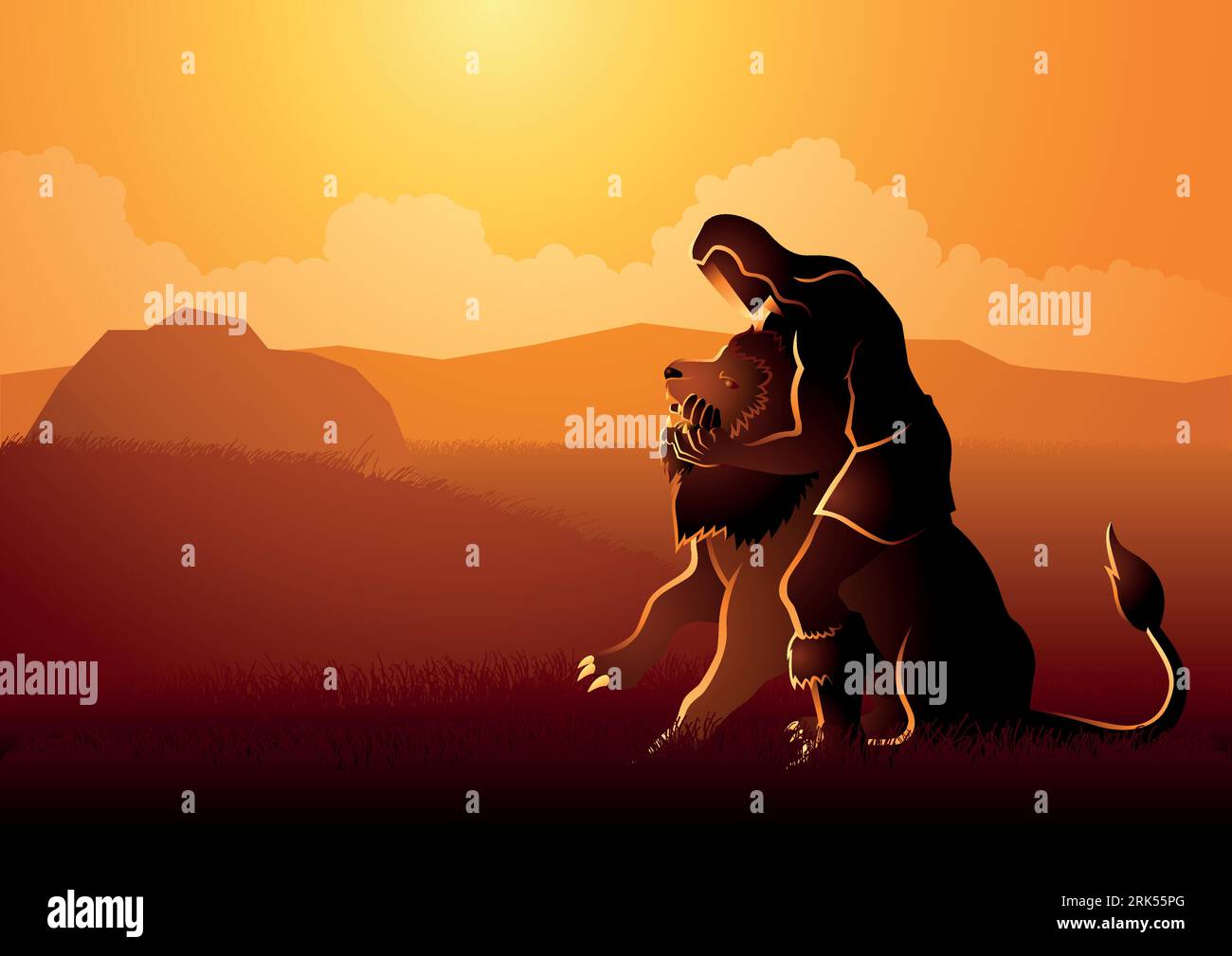 Biblical vector illustration series, Samson Fighting The Lion Stock ...