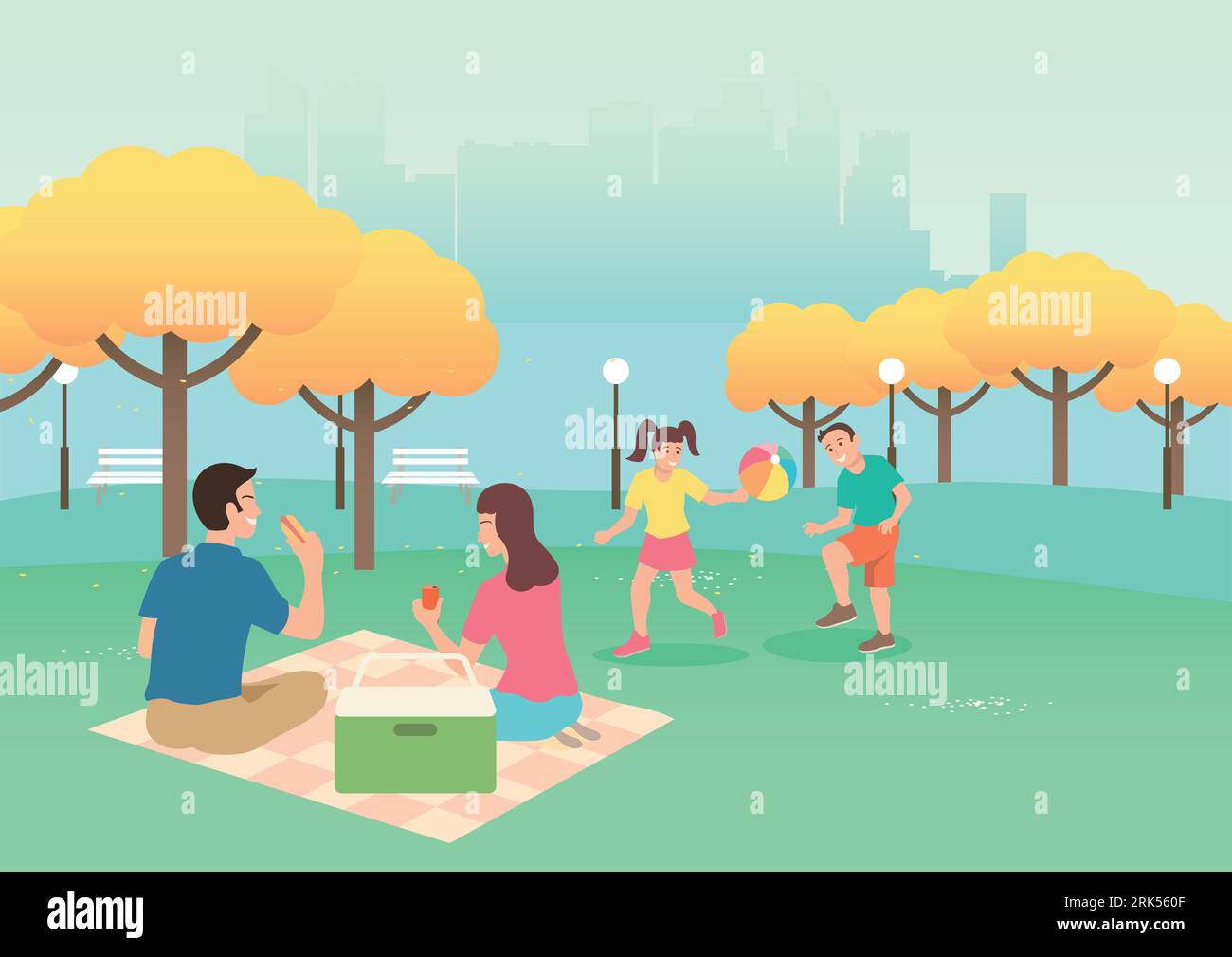 Simple vector illustration of happy family on picnic Stock Vector Image ...