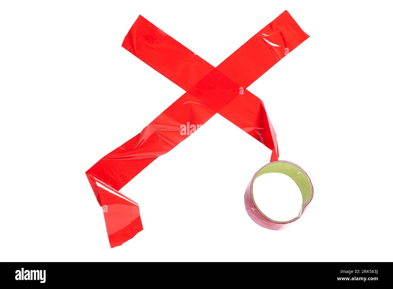 Red adhesive tape cross isolated on white background Stock Photo - Alamy