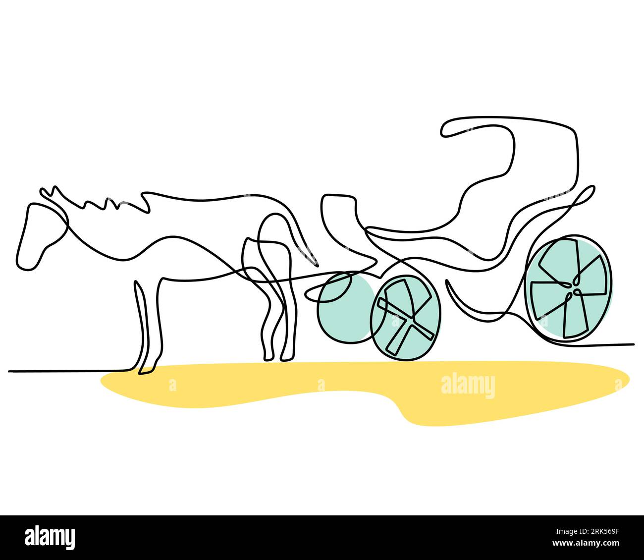 Hand drawing single one line of horse train Classic transportation ...