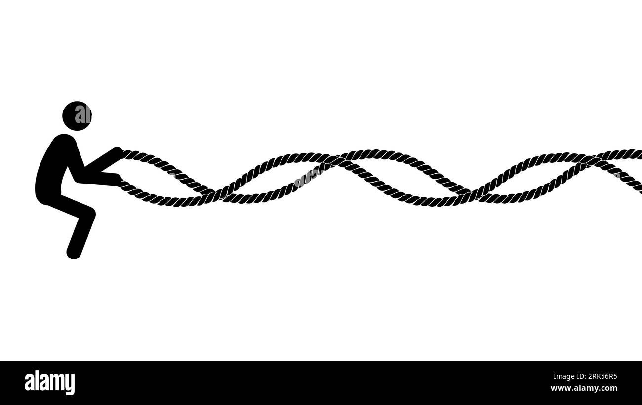 Set of stick figures battle rope exercises on a white background. Flat ...