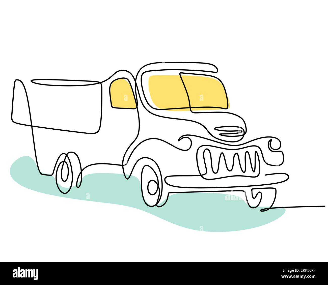 Hand drawing single one line of Classic car transportation isolated on ...